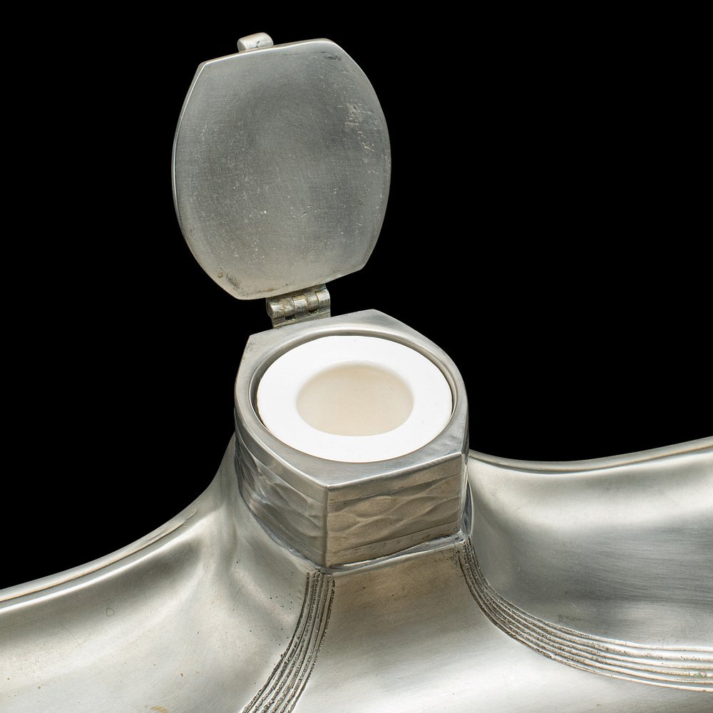 Parisian Art Deco Ink Tray in Pewter Brass, 1930s for sale at Pamono