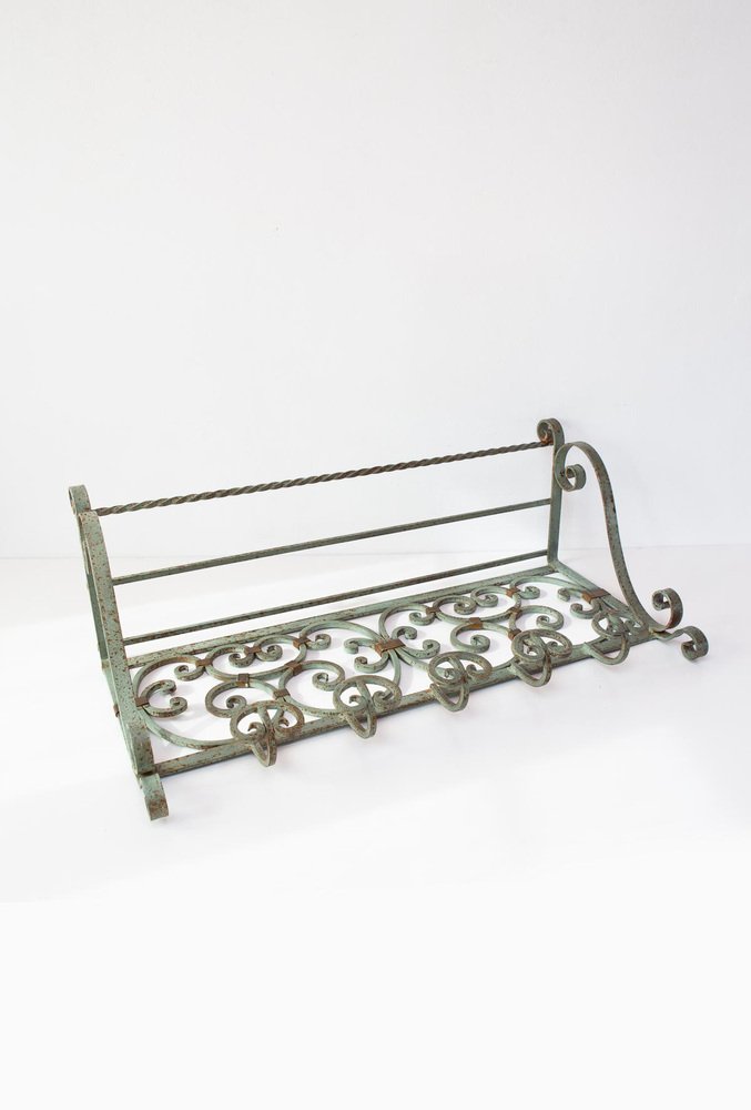 Vintage French Cast Iron Wall Rack with Shelf, 1950s for sale at Pamono