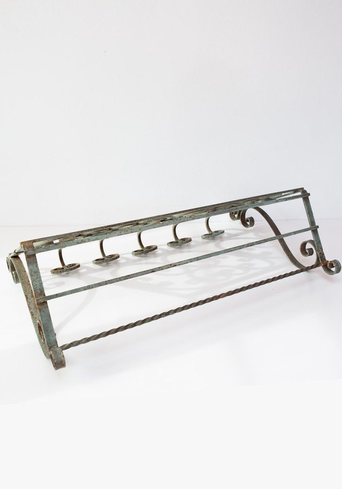 Vintage French Cast Iron Wall Rack with Shelf, 1950s for sale at Pamono