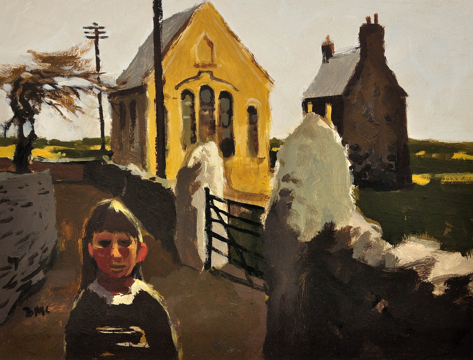 Donald McIntyre, Girl and Chapel, North Wales, 1980s, Oil on Card for ...