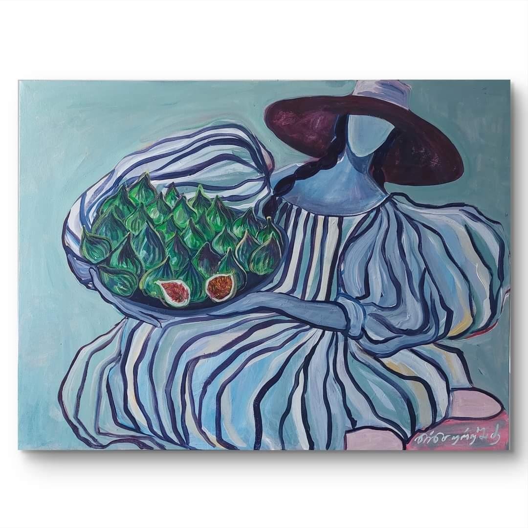 Nina Urushadze, Blue Figs, 2024, Acryl auf Leinwand bei Pamono kaufen