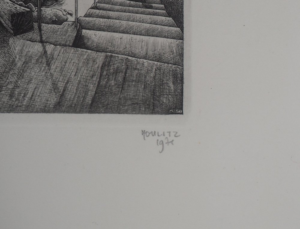 Philippe Mohlitz, La Barricade, 1971, Original Etching for sale at Pamono