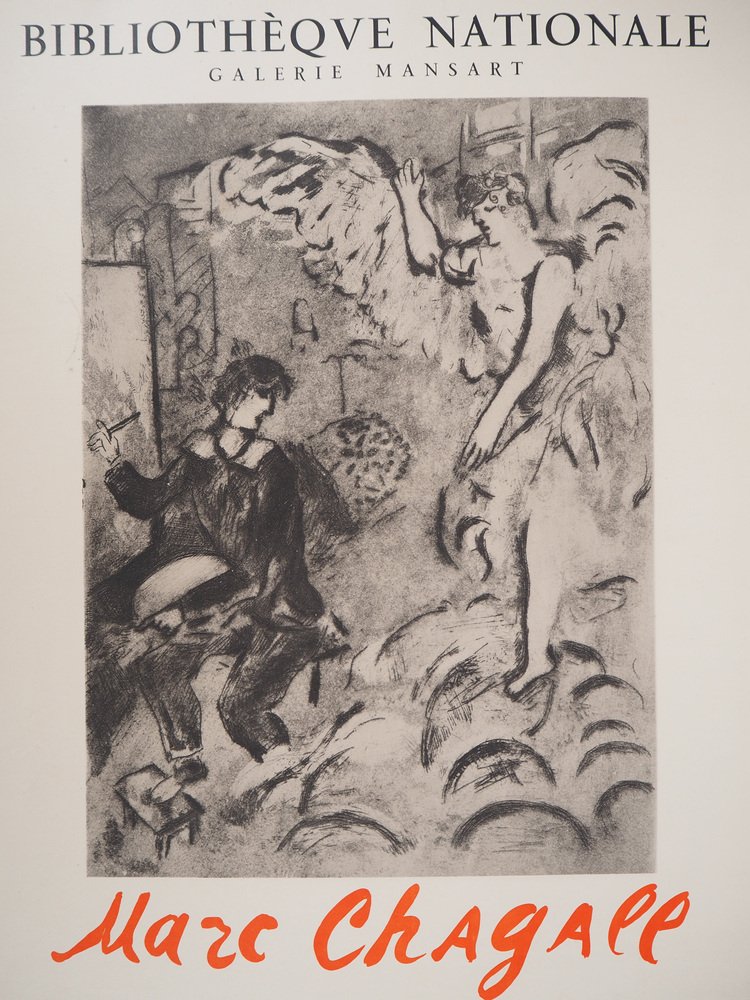 Marc Chagall, Die Erscheinung, Maler und Engel, Lithographie Poster bei Pamono kaufen