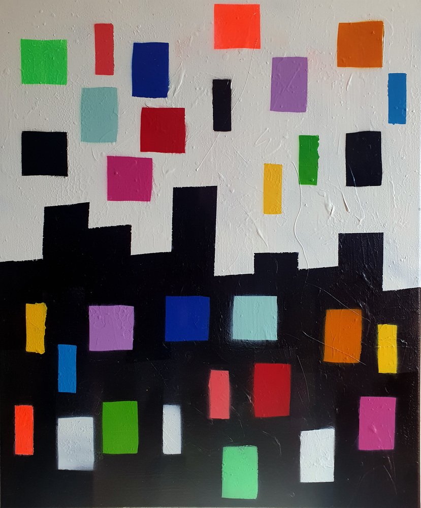 Hayvon, Schwarz-Weiß-Tetris, 2024, Acryl auf Leinwand bei Pamono kaufen