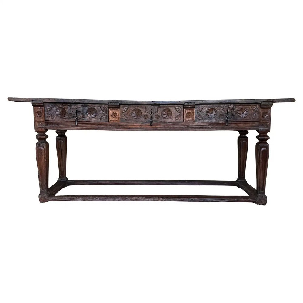 Late 18th Century Spanish Refectory Farm Table with Three Drawers ...