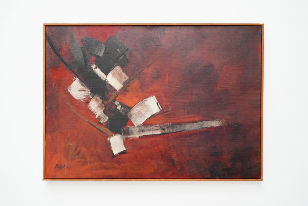 Maurice Boel, Red Abstract Composition, Belgium, 1964, Oil on Canvas ...