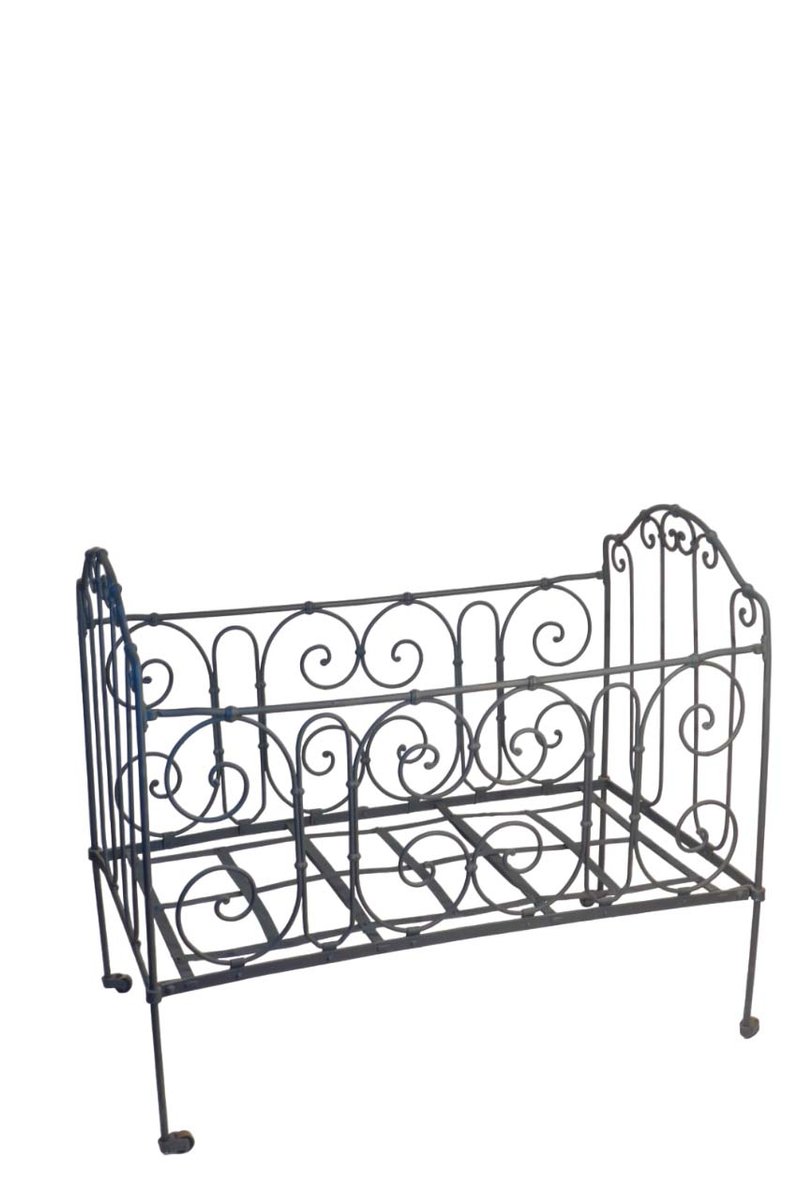Antique Gray Wrought Iron Children's Bed, 1890s for sale at Pamono