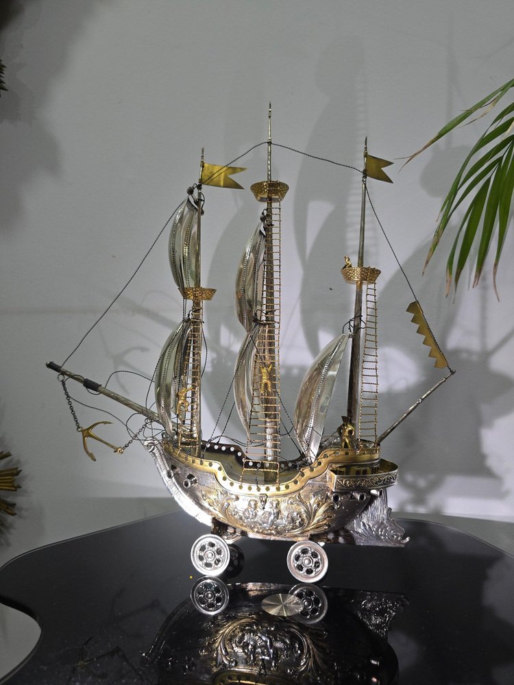 19th Century Renaissance Style Silver Nef Ship with Gilt Details, 1890 ...