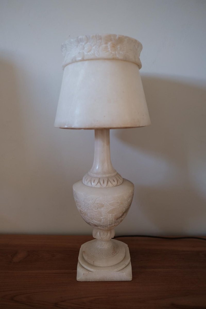 Antique Alabaster Table Lamp with Alabaster Shade for sale at Pamono