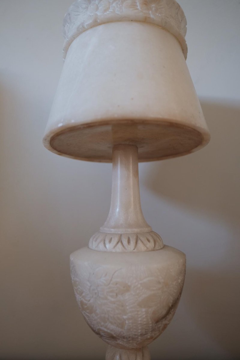 Antique Alabaster Table Lamp with Alabaster Shade for sale at Pamono