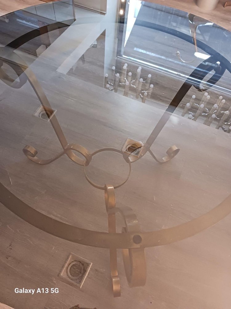 Vintage Brass and Glass Round Table, 1950s for sale at Pamono