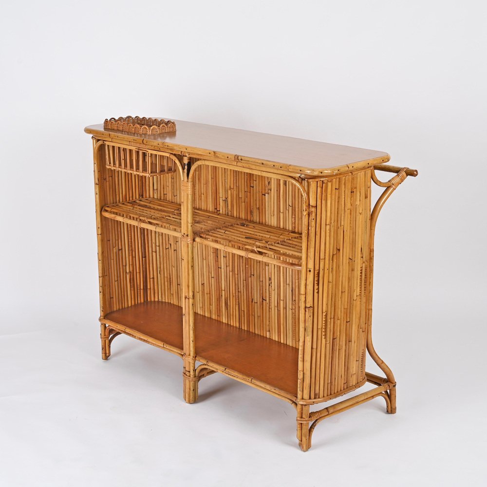 Set of Dry Bar with Stool in Rattan, Bamboo and Wicker attributed to ...