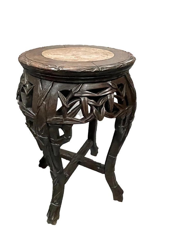 Chinese Side Table in Wood and Marble with Bamboo Pattern for sale at ...