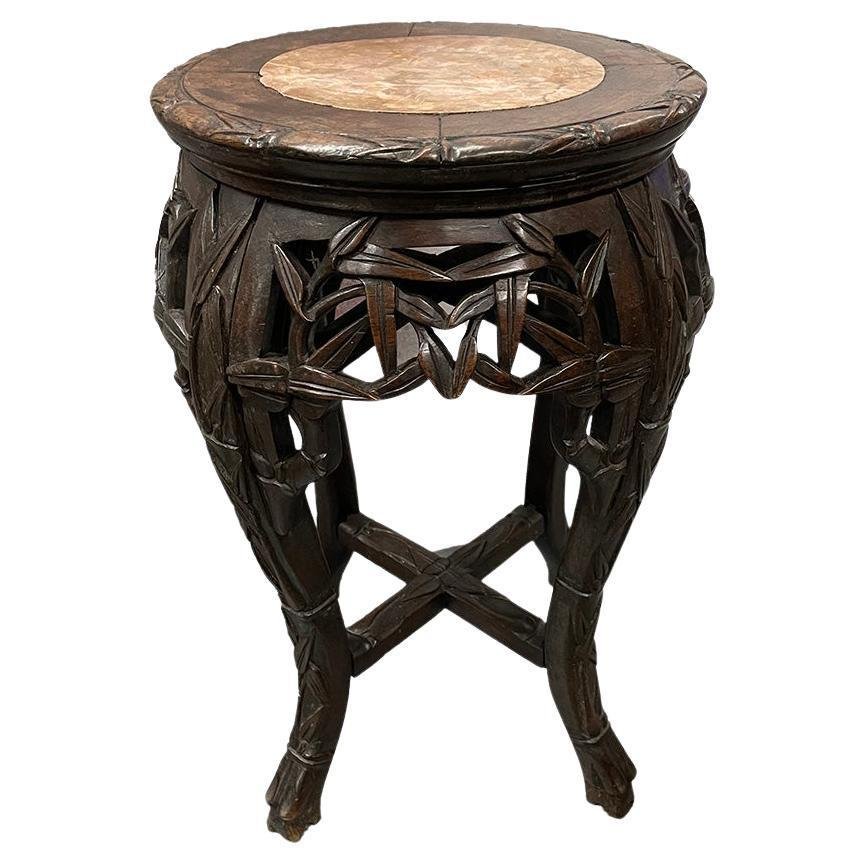 Chinese Side Table in Wood and Marble with Bamboo Pattern for sale at ...