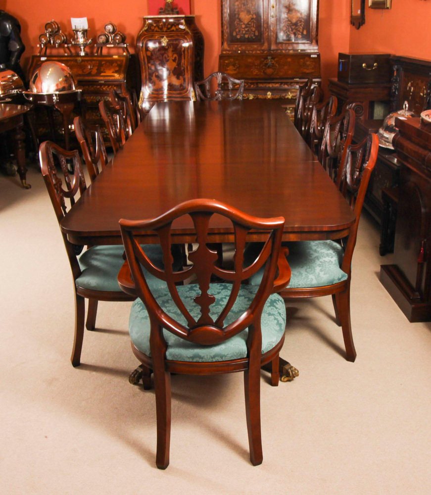 Vintage 20th Century 12ft Twin Pillar Dining Table & 12 Federal Dining ...