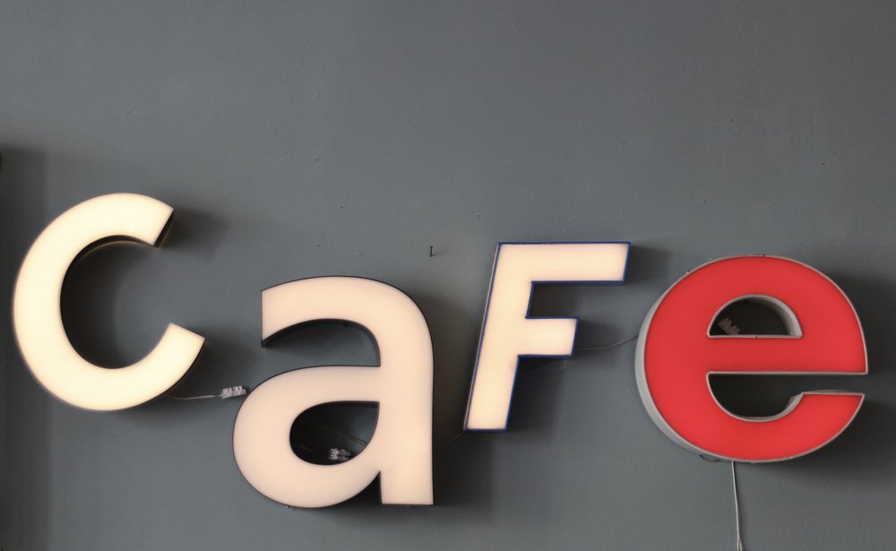 Mid-Century Illuminated Letters Cafe, 1970s, Set of 4 for sale at Pamono