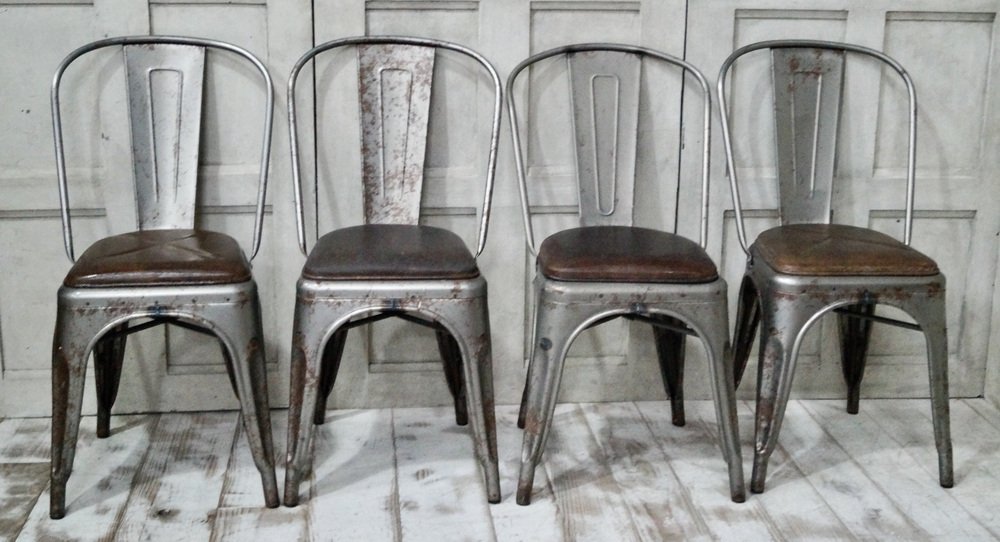 Vintage Tolix Style Bistro Chairs, 1960s, Set of 4 for sale at Pamono