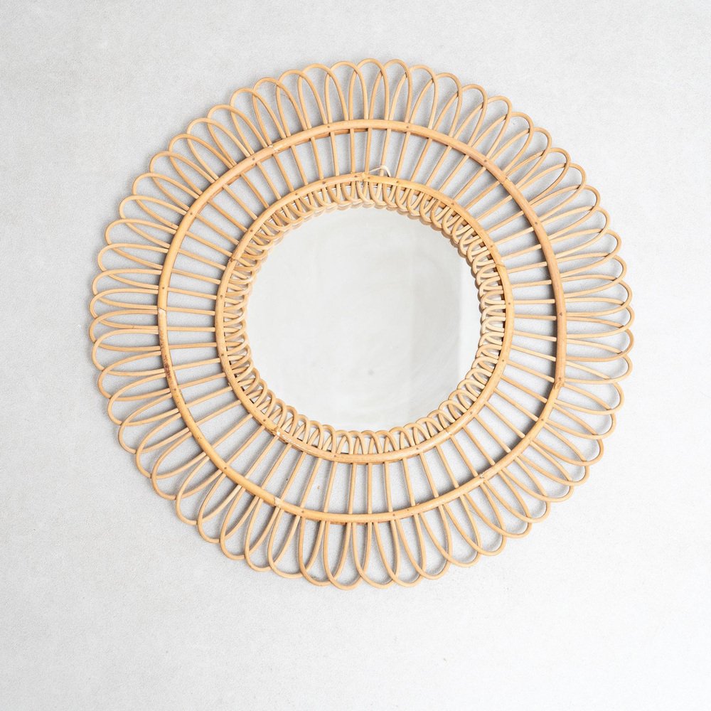 Mid-Century Modern Mirror Sunburst Bamboo Rattan Handcrafted, 1960s for ...