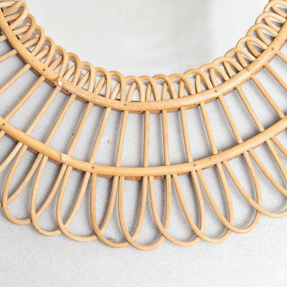 Mid-Century Modern Mirror Sunburst Bamboo Rattan Handcrafted, 1960s for ...