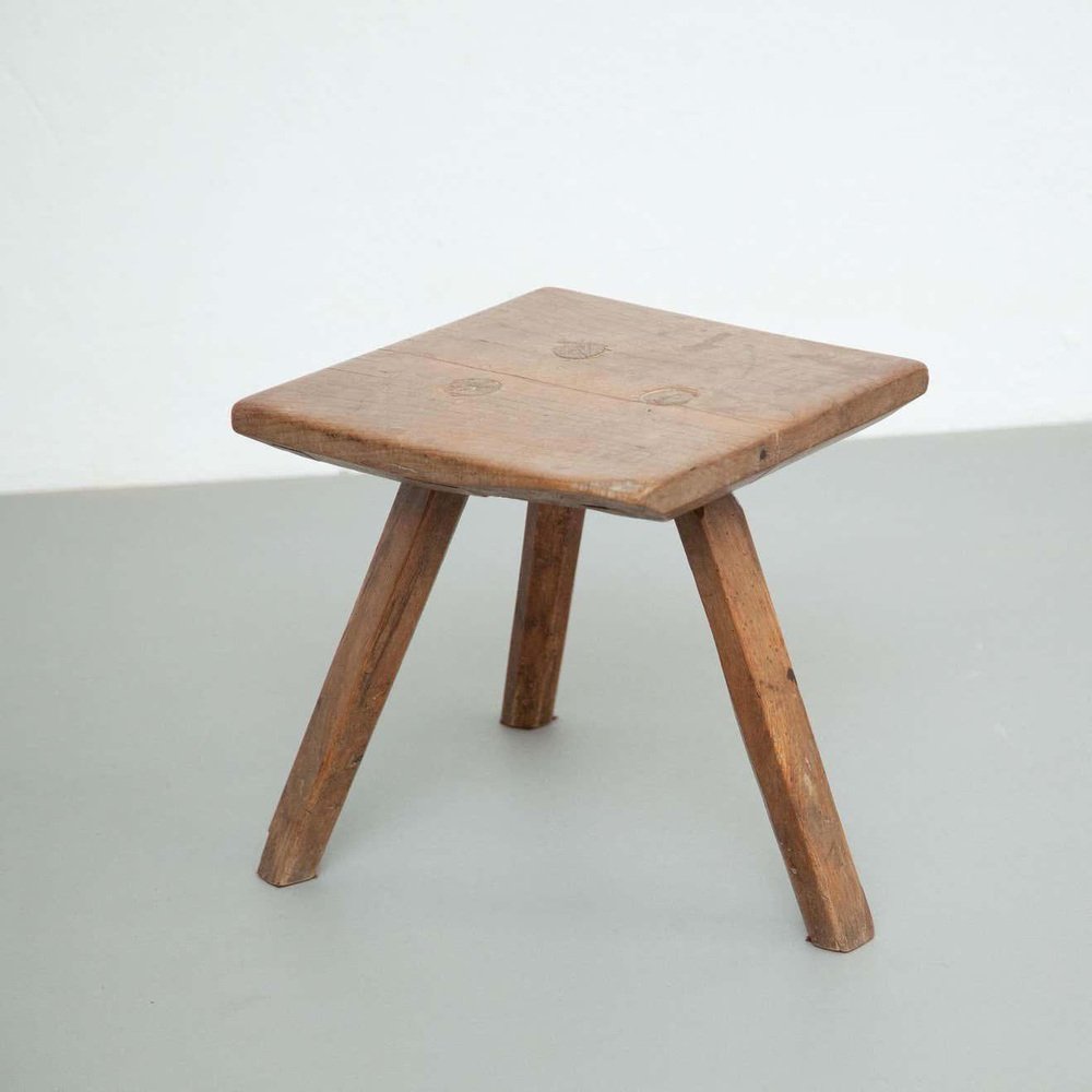 French Rustic Stool in Wood, 1930s for sale at Pamono