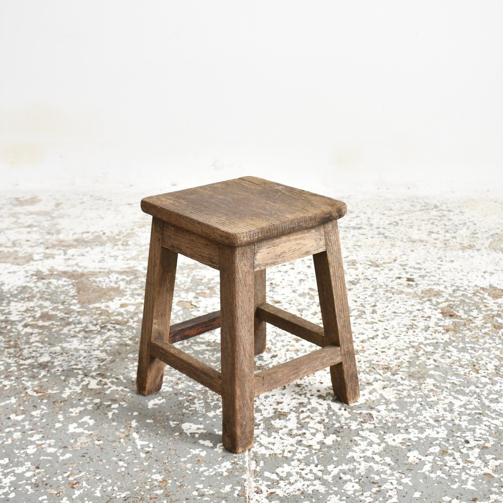 Rustic Square Stool, 1920s for sale at Pamono
