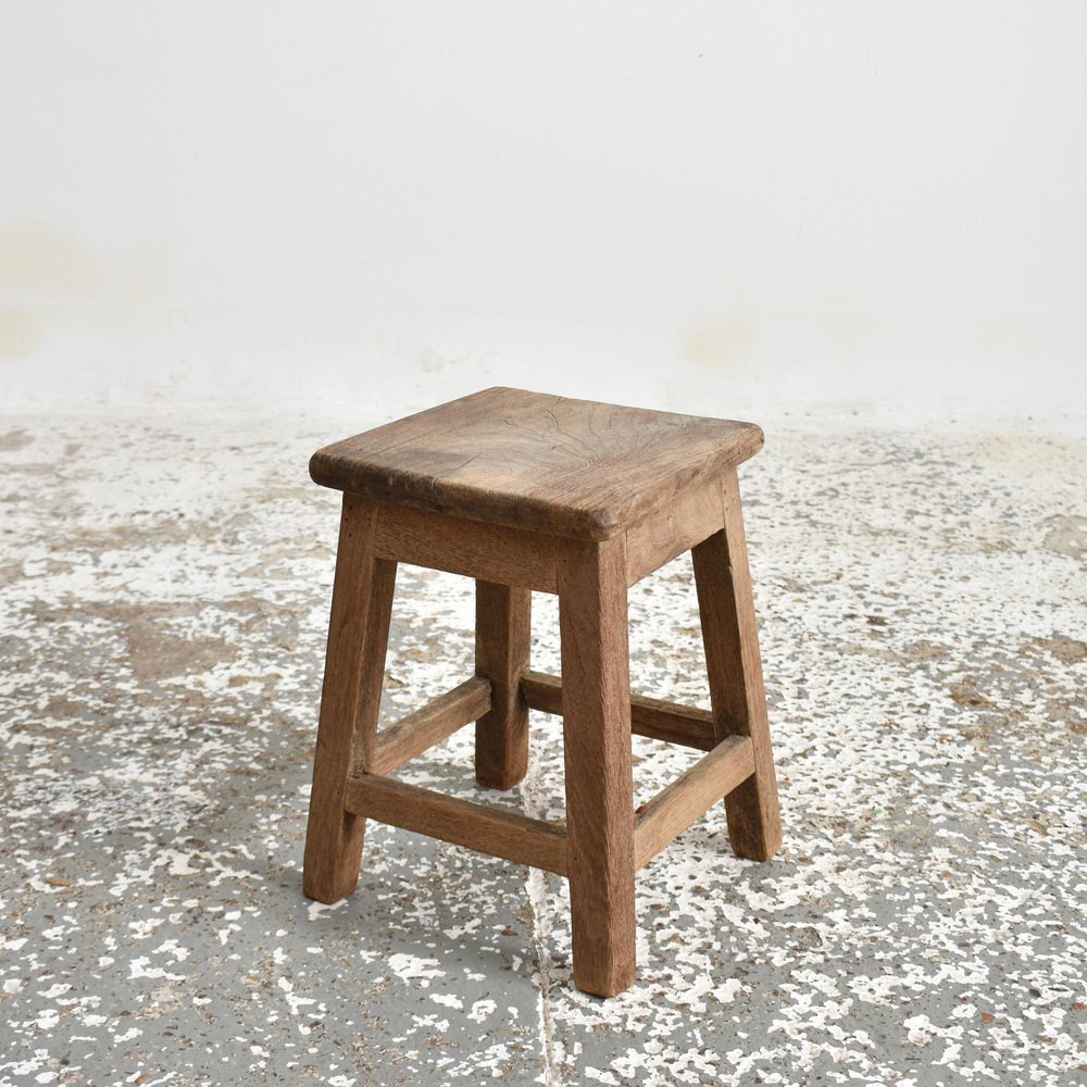 Rustic Square Stool, 1920s for sale at Pamono