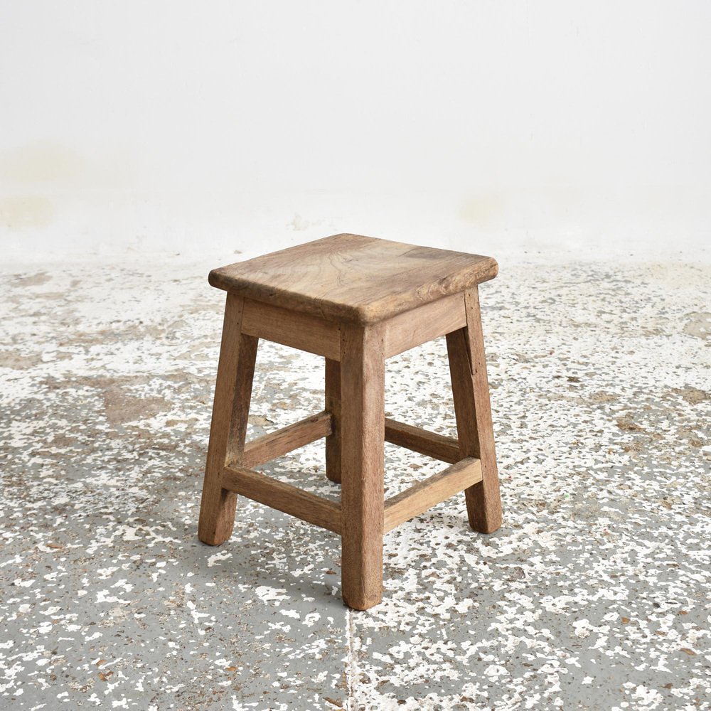 Rustic Square Stool, 1920s for sale at Pamono