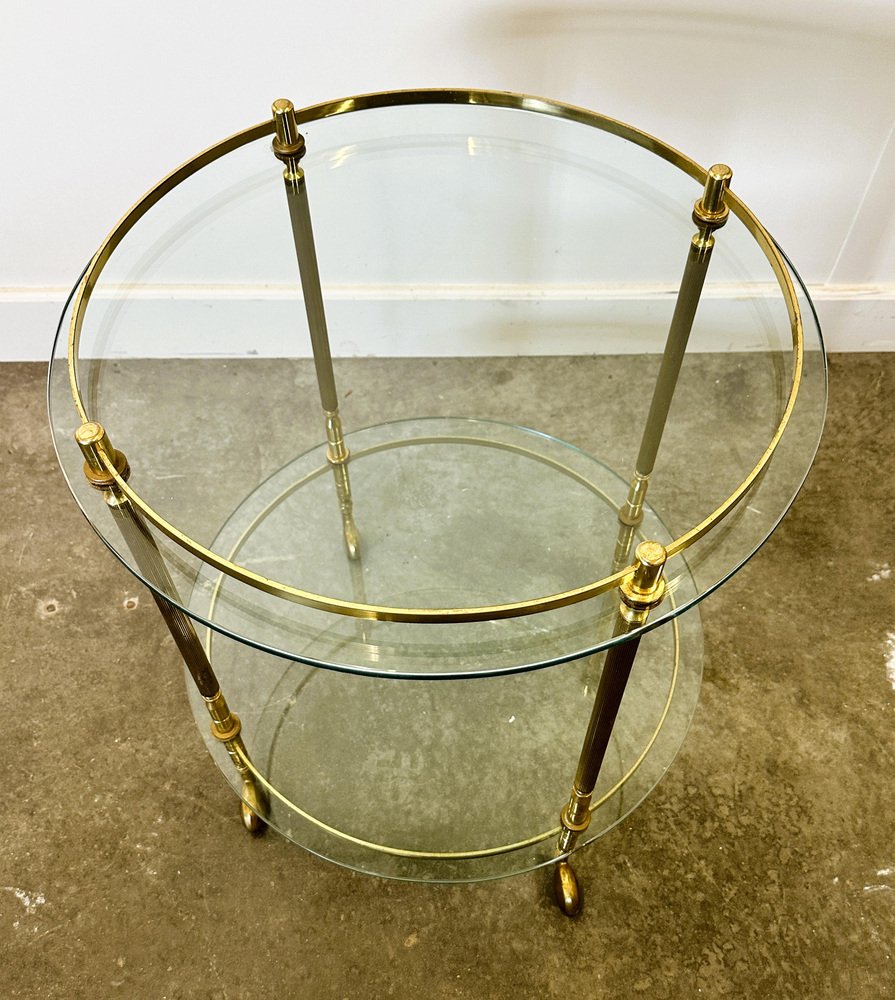 Mid-Century Italian Modern Round Brass and Glass Bar Cart, Italy, 1970s ...