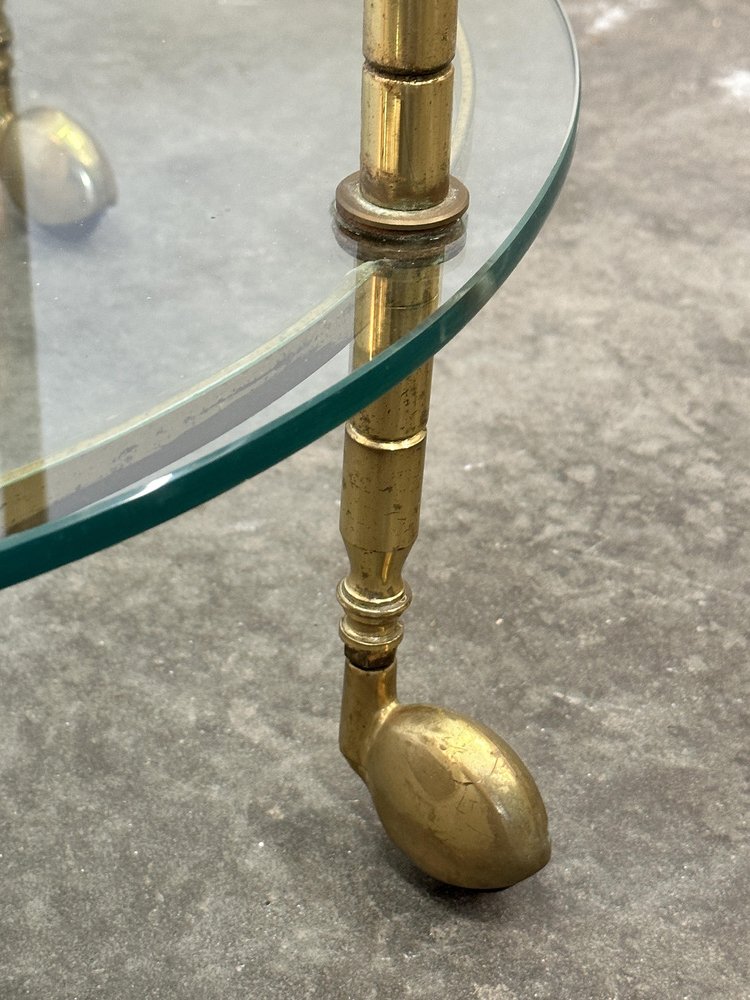 Mid-Century Italian Modern Round Brass and Glass Bar Cart, Italy, 1970s ...