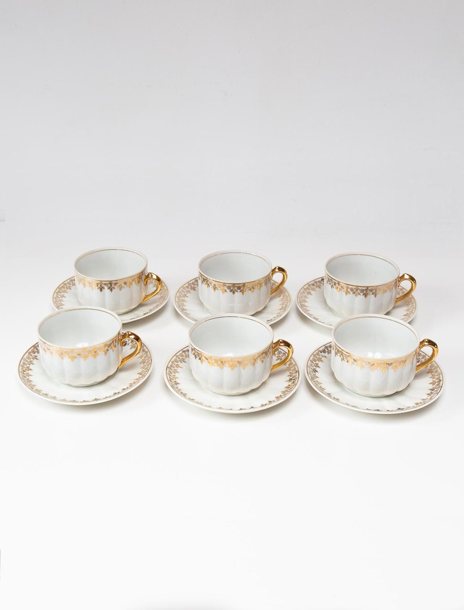Spanish Porcelain Tea Cups and Saucers from Santa Clara, 1950s, Set of ...