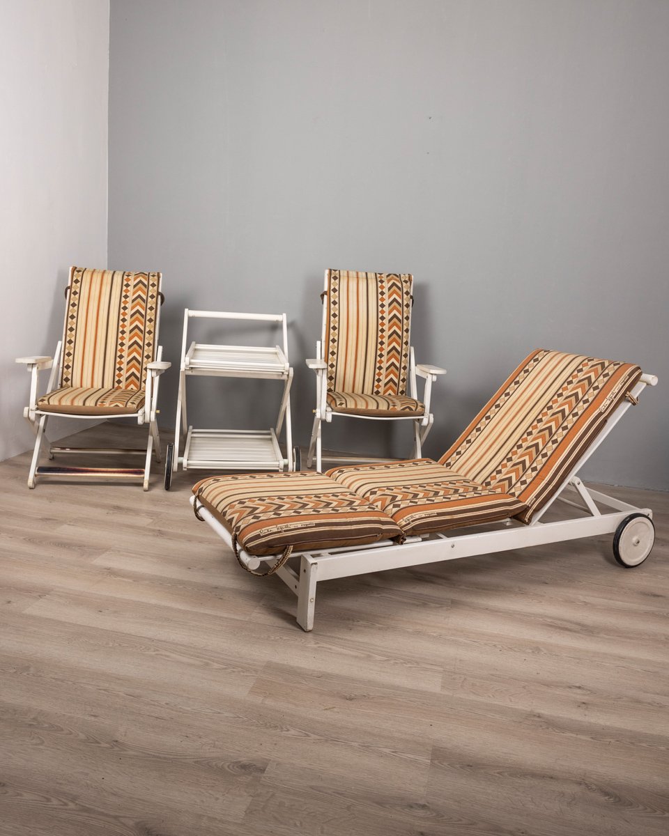 Vintage Fabric Deck Chairs and Trolley by Clara Agnelli Per Reguitti ...