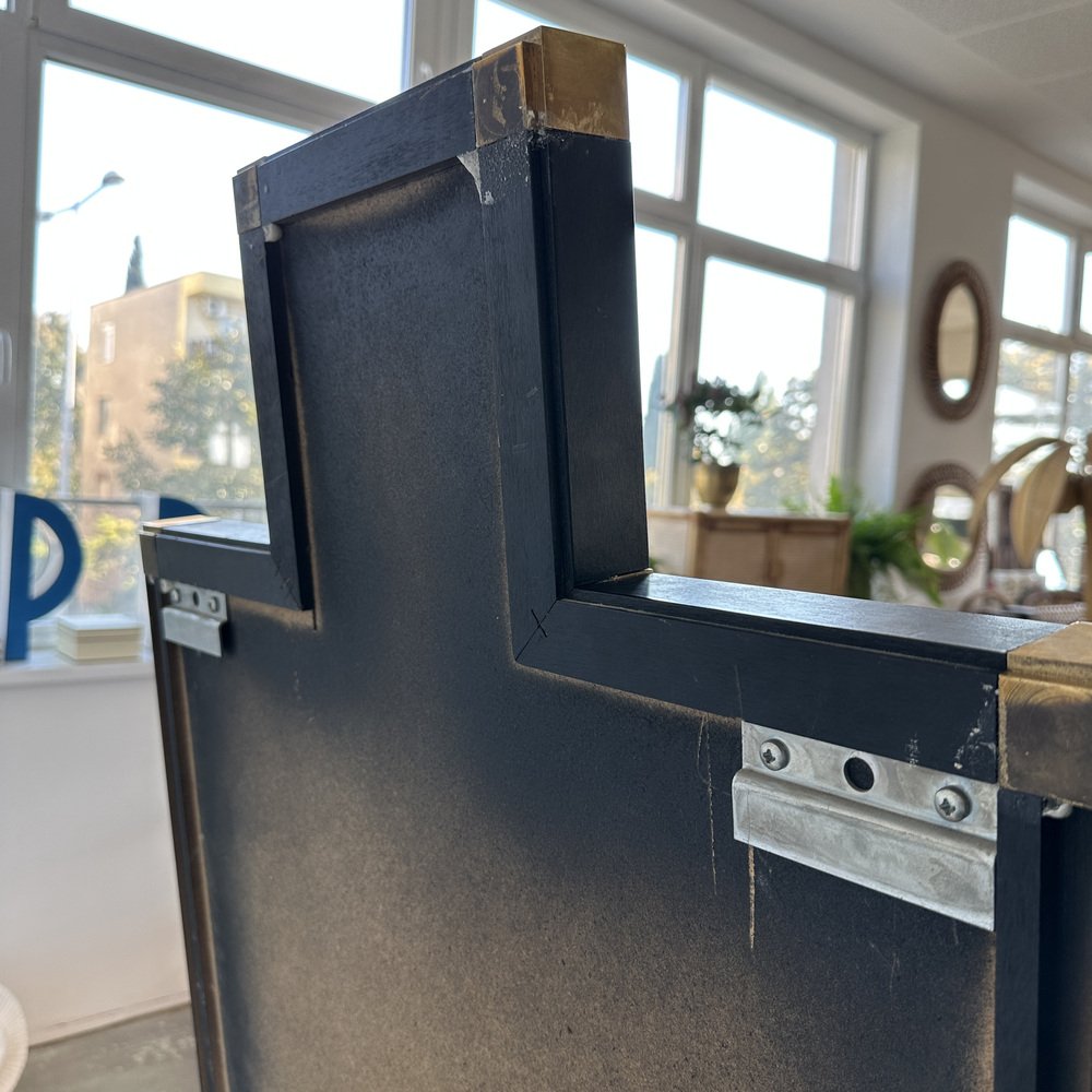 Mid-Century Wooden and Brass Bevelled Wall Mirror with Lights, 1970s ...