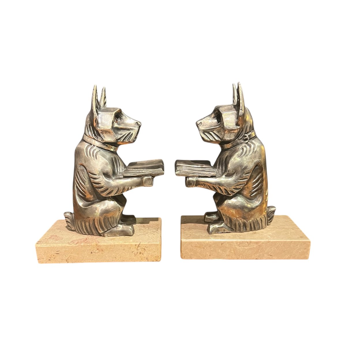Art Deco Silver Pewter Bookends, 1930s, Set of 2 for sale at Pamono