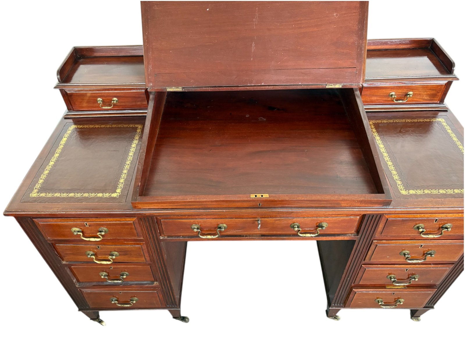 Vintage Mahogany Partners Desk with Leather Inlay and Brass Hardware ...