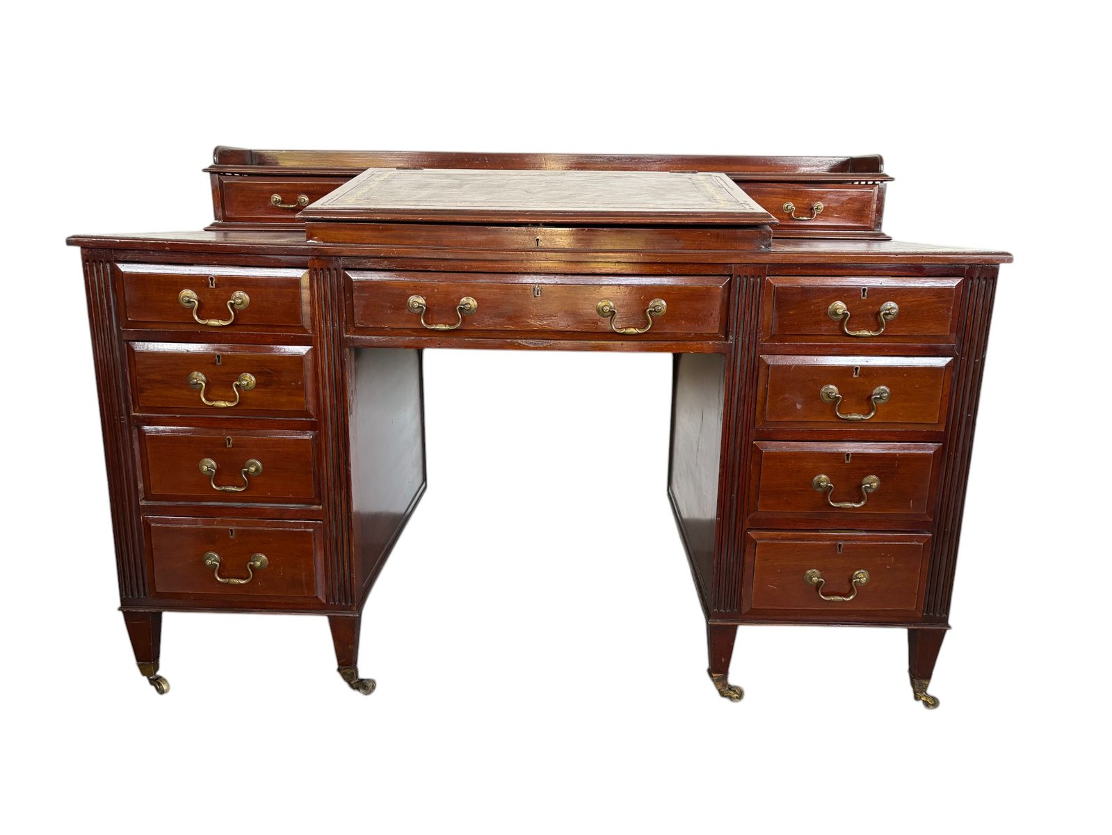 Vintage Mahogany Partners Desk with Leather Inlay and Brass Hardware ...