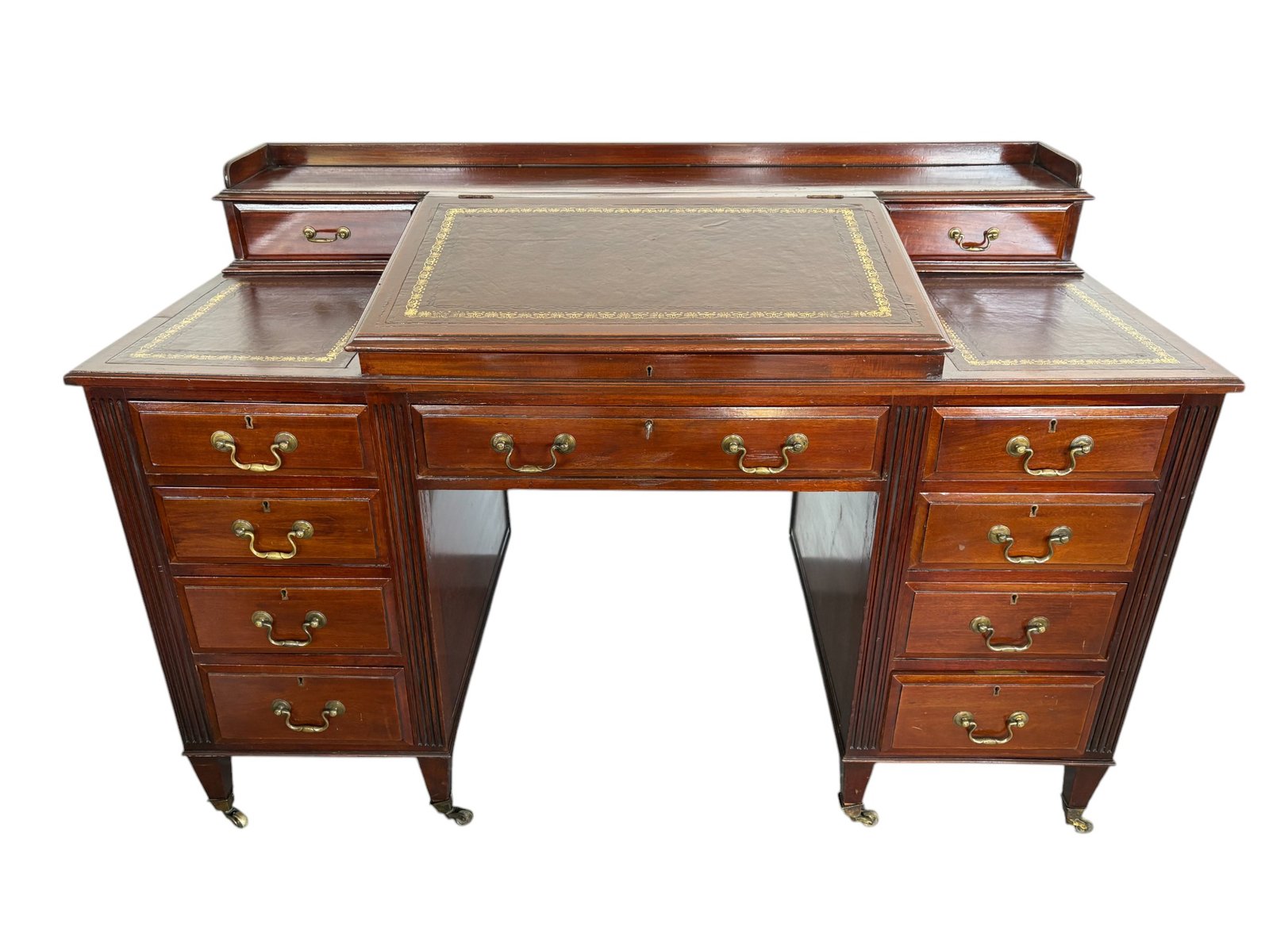 Vintage Mahogany Partners Desk with Leather Inlay and Brass Hardware ...