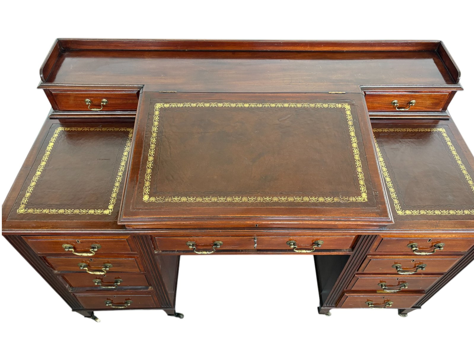 Vintage Mahogany Partners Desk with Leather Inlay and Brass Hardware ...