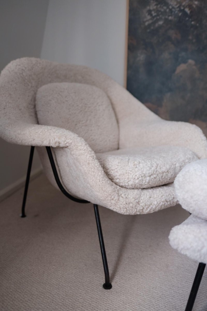 Set of Vintage Womb Chair and Ottoman in Shearling by Eero Saarinen for ...