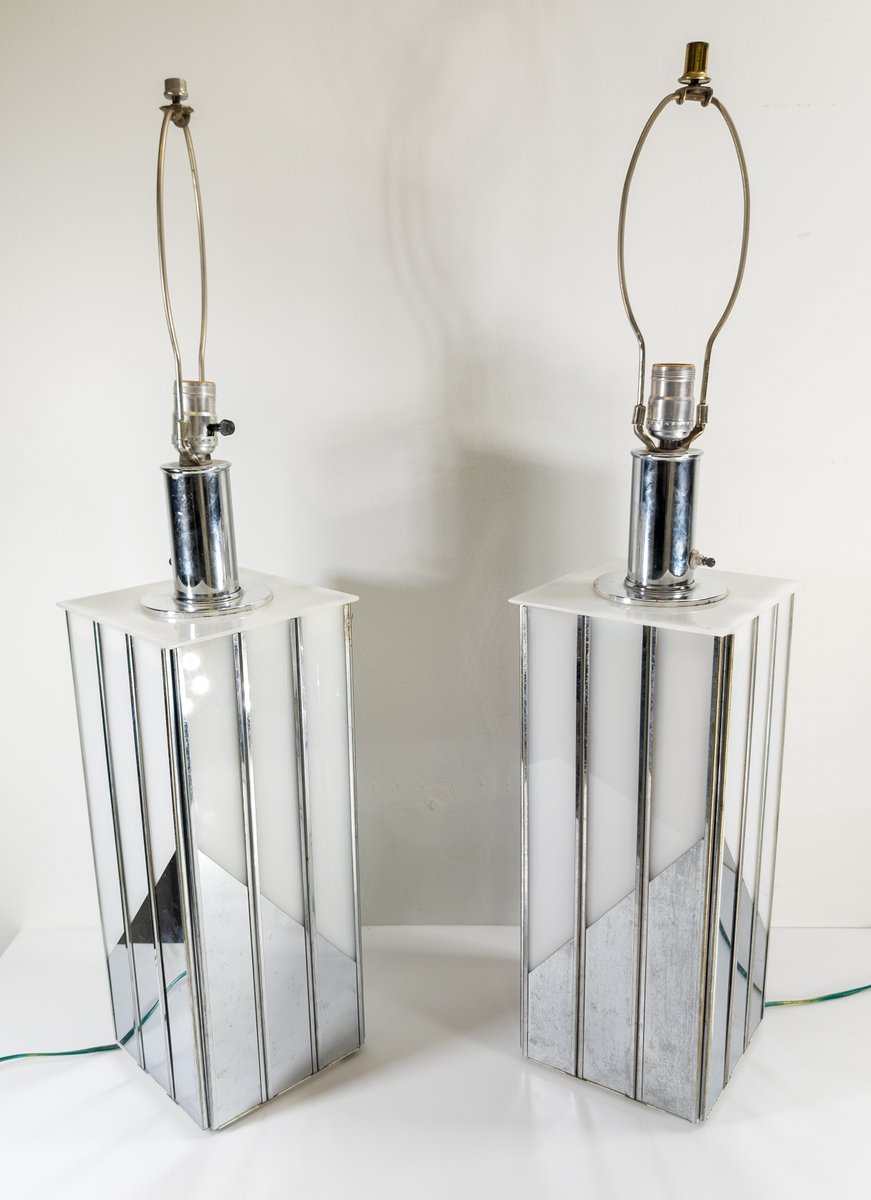 Acrylic and Chrome Table Lamps, 1980s, Set of 2 for sale at Pamono