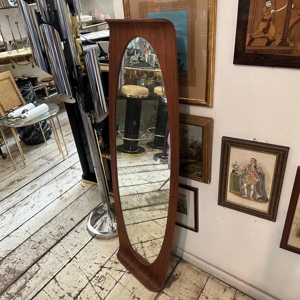 Mid-Century Modern Curved Teak Wall Mirror by Campo E Graffi, 1950s for ...