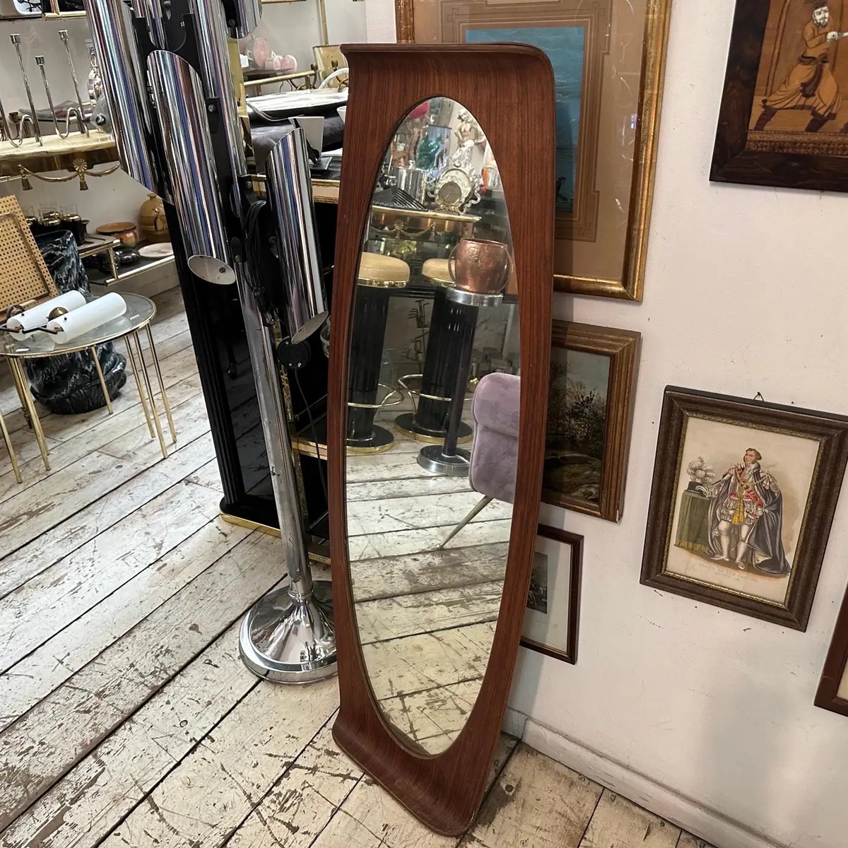 Mid-Century Modern Curved Teak Wall Mirror by Campo E Graffi, 1950s for ...