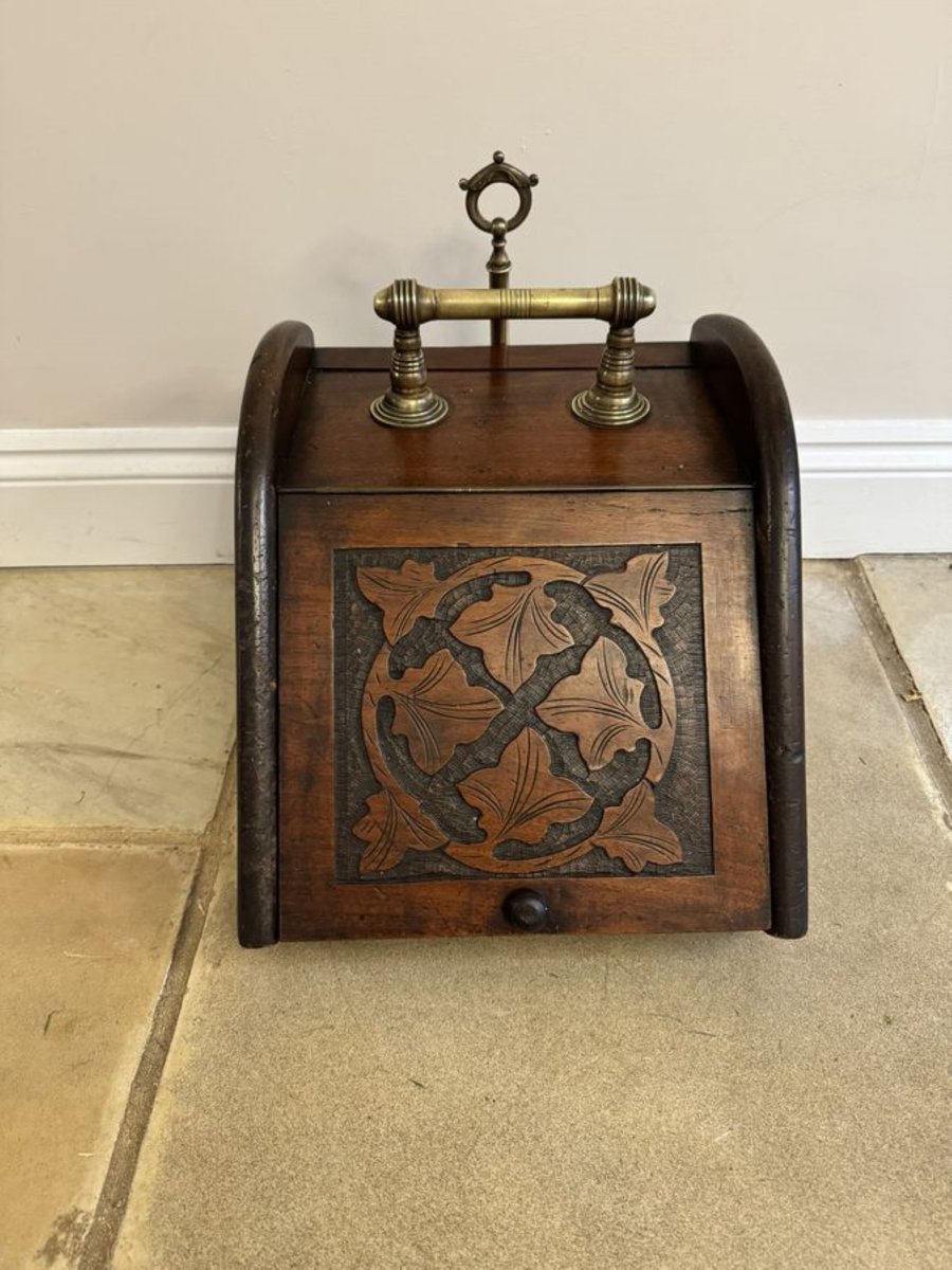 Victorian Carved Oak Coal Box, 1880s for sale at Pamono