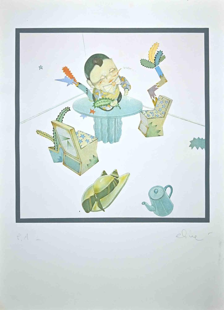 Luca Alinari, Figure on a Table, Screen Print, 1980s for sale at Pamono