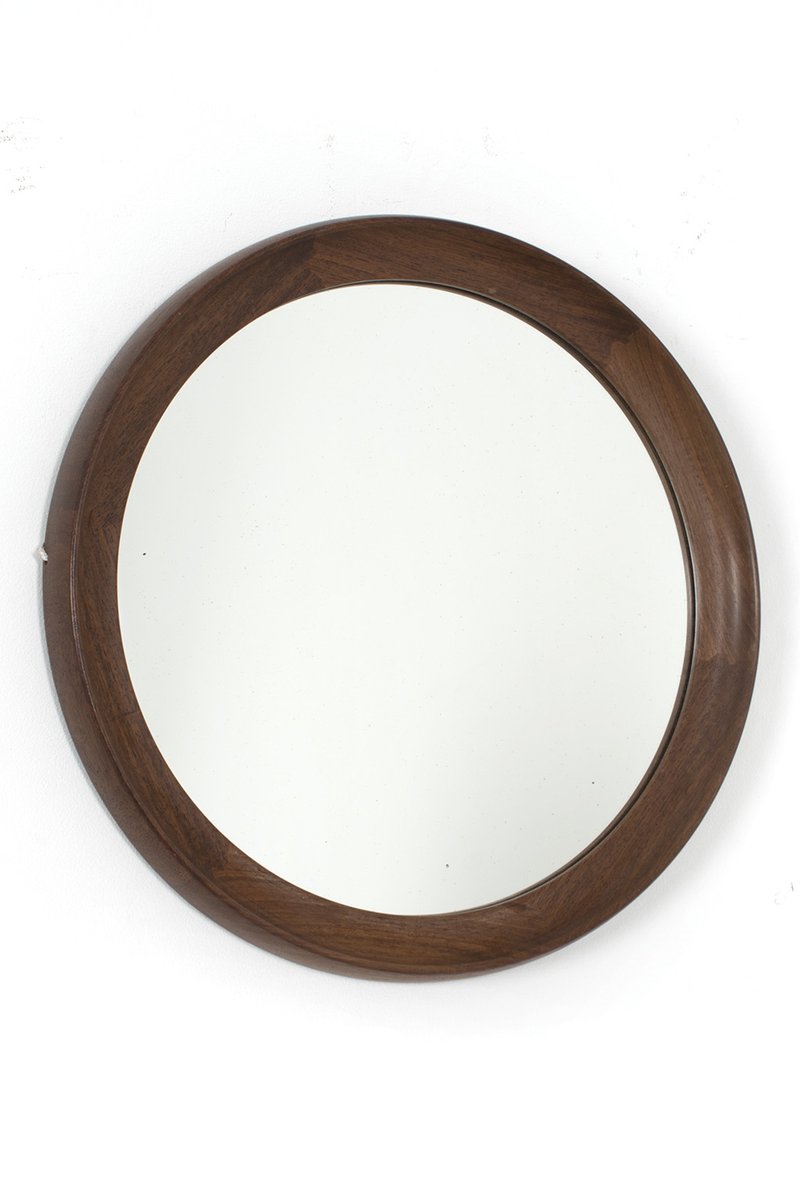 Specchio rotondo in teak, Danimarca in vendita su Pamono