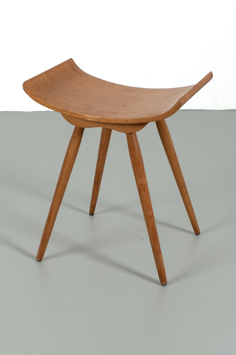 German Brown Wooden Stool for sale at Pamono