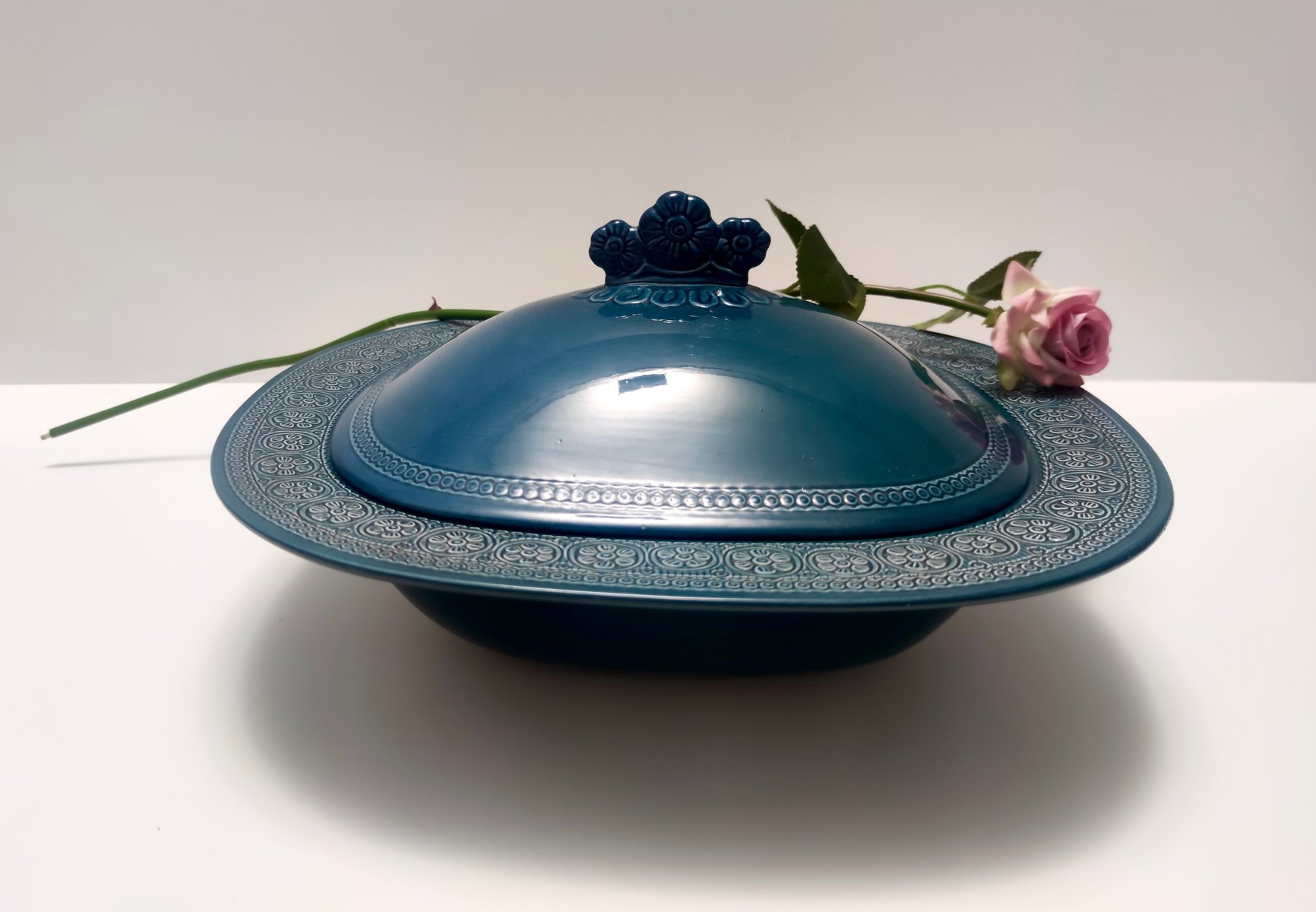 Vintage Italian Margherita Centerpiece in Blue Earthenware attributed ...