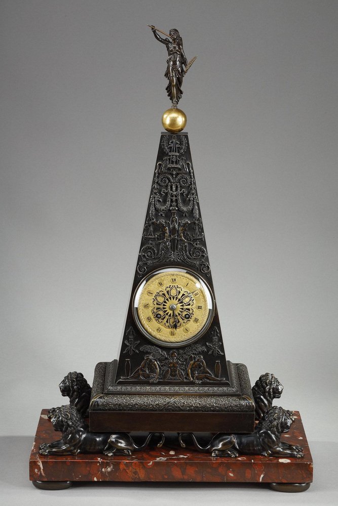 Charles X Obelisk Clock in Patinated and Gilt Bronze, 1820s for sale at ...
