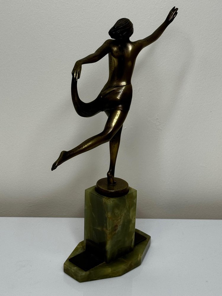 Art Deco Bronze Sculpture Dancing Graceful Lady on Onyx Plinth by Josef ...
