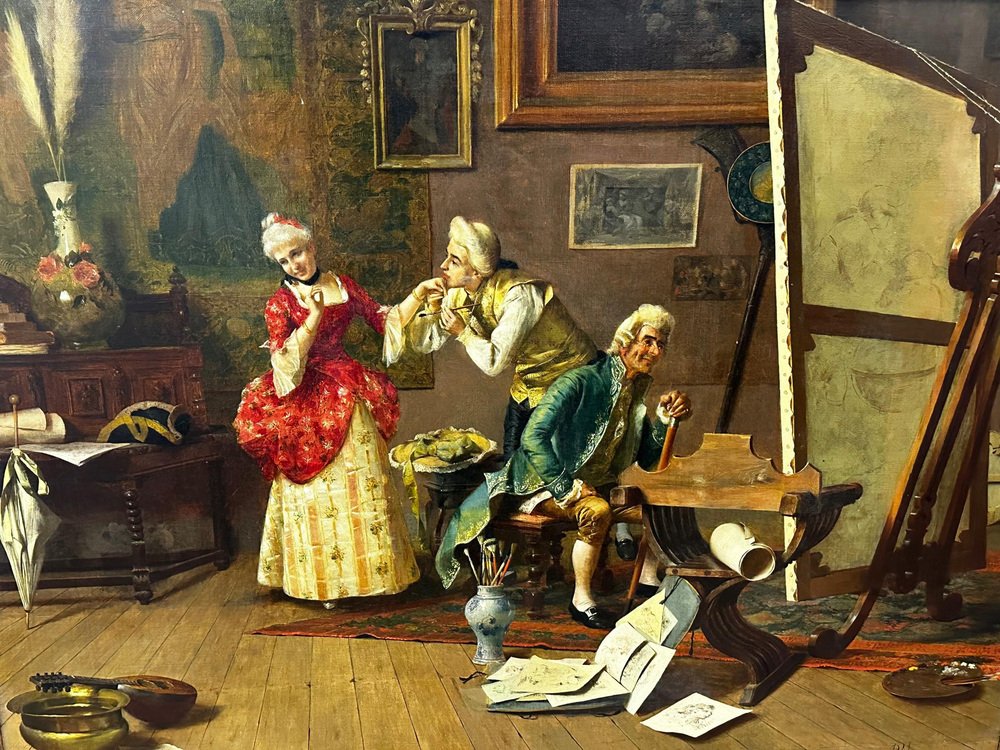 Pompeo Massani, Italian Genre Mutual Admiration, Oil Painting, 19th ...