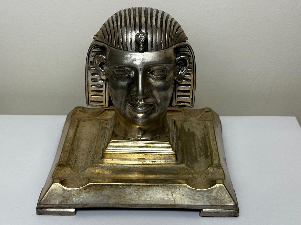 British Silver Plate Inkwell Stand of Egyptian Pharaoh for sale at Pamono